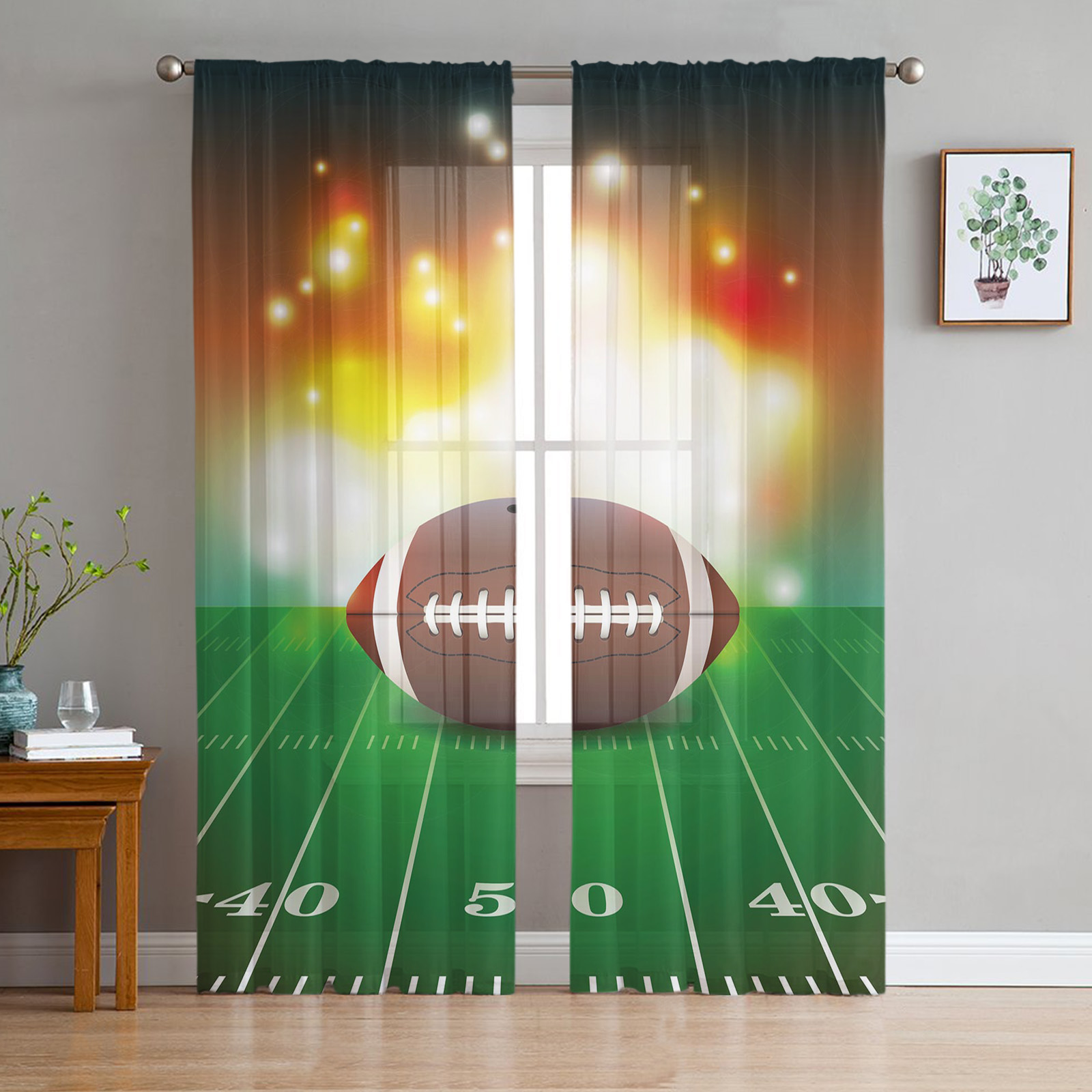 Football Ball Sports Fire Water Soccer Tulle Curtains for Living Room ...