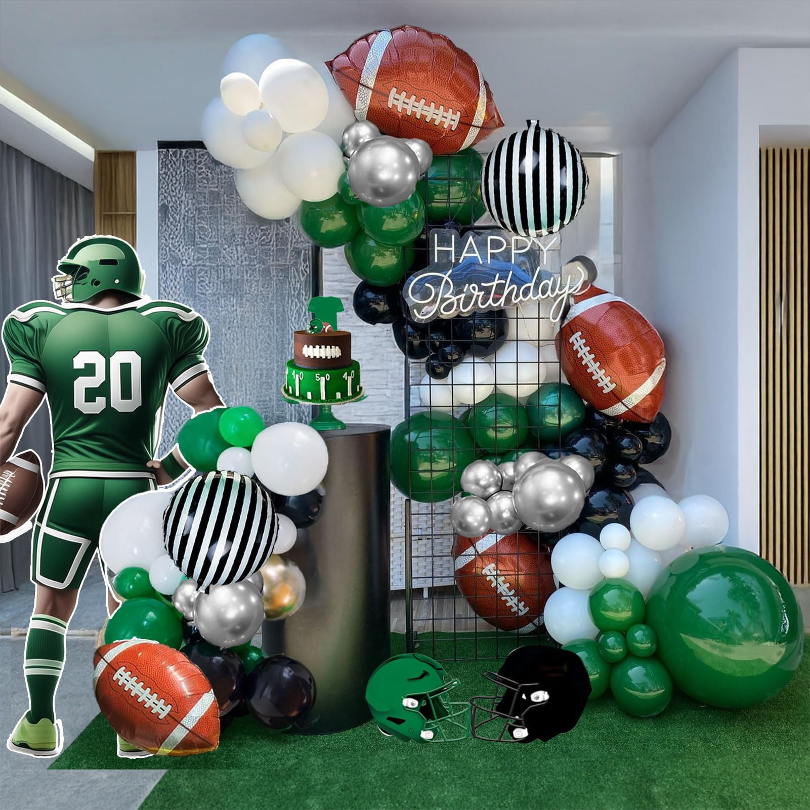Football Balloon garland arch kit 119PCS KKS1 Dark Green silver large ...