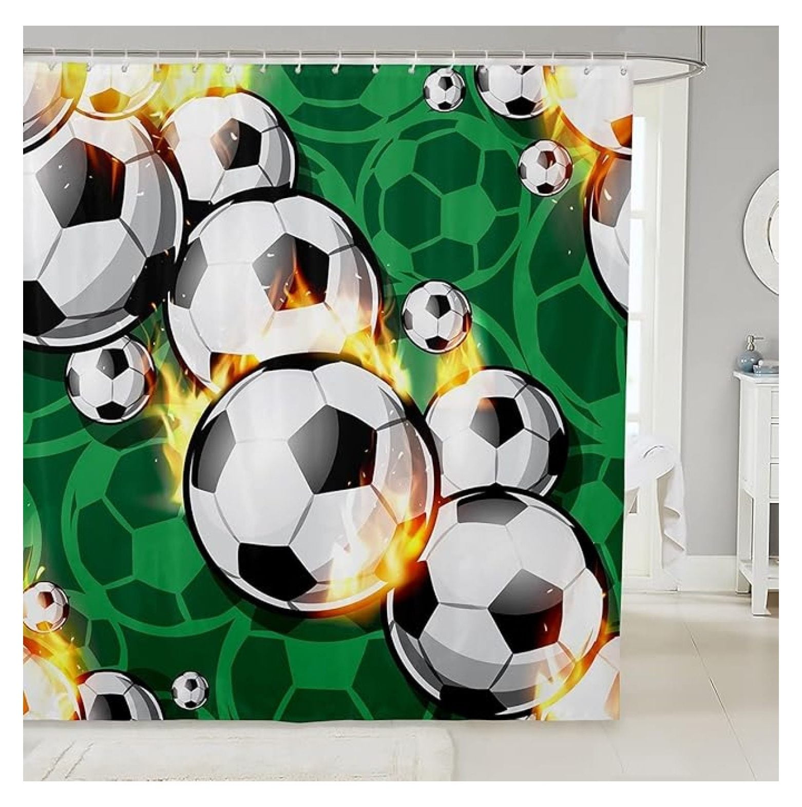 Football Bath Curtain 72"x72" Soccer Green Ball Pattern Shower Curtain ...