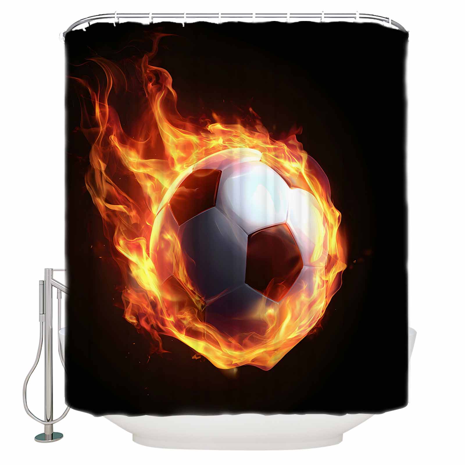 Football Bathroom Shower Curtains with 12 Hooks Polyester Waterproof ...
