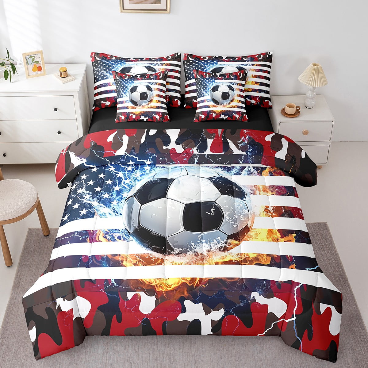 Football Bed In A Bag 7 Piece s, Soccer Bedding Set, American Flag ...