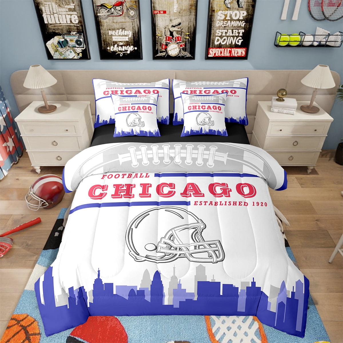 Football Bed in a Bag Full 7 Piece,Sports Bedding Sets,American ...