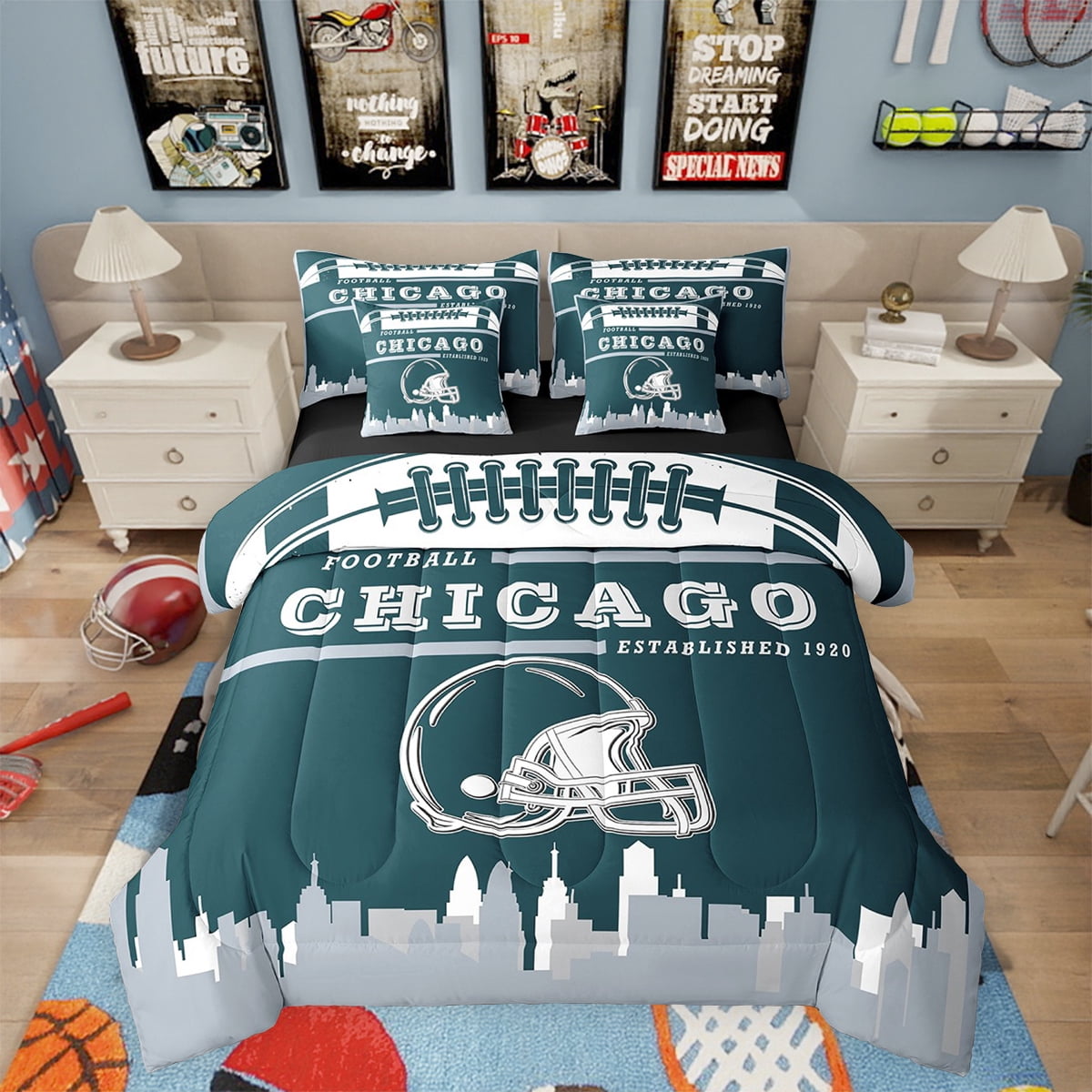 Football Bed in a Bag Full 7 Piece,Sports Bedding Sets,American ...