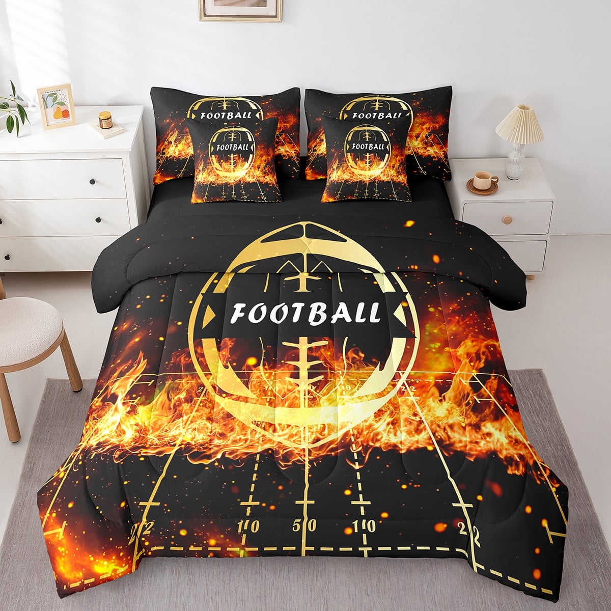 Football Bed in a Bag Full Size Sports Bedding Sets Football Fire Print ...