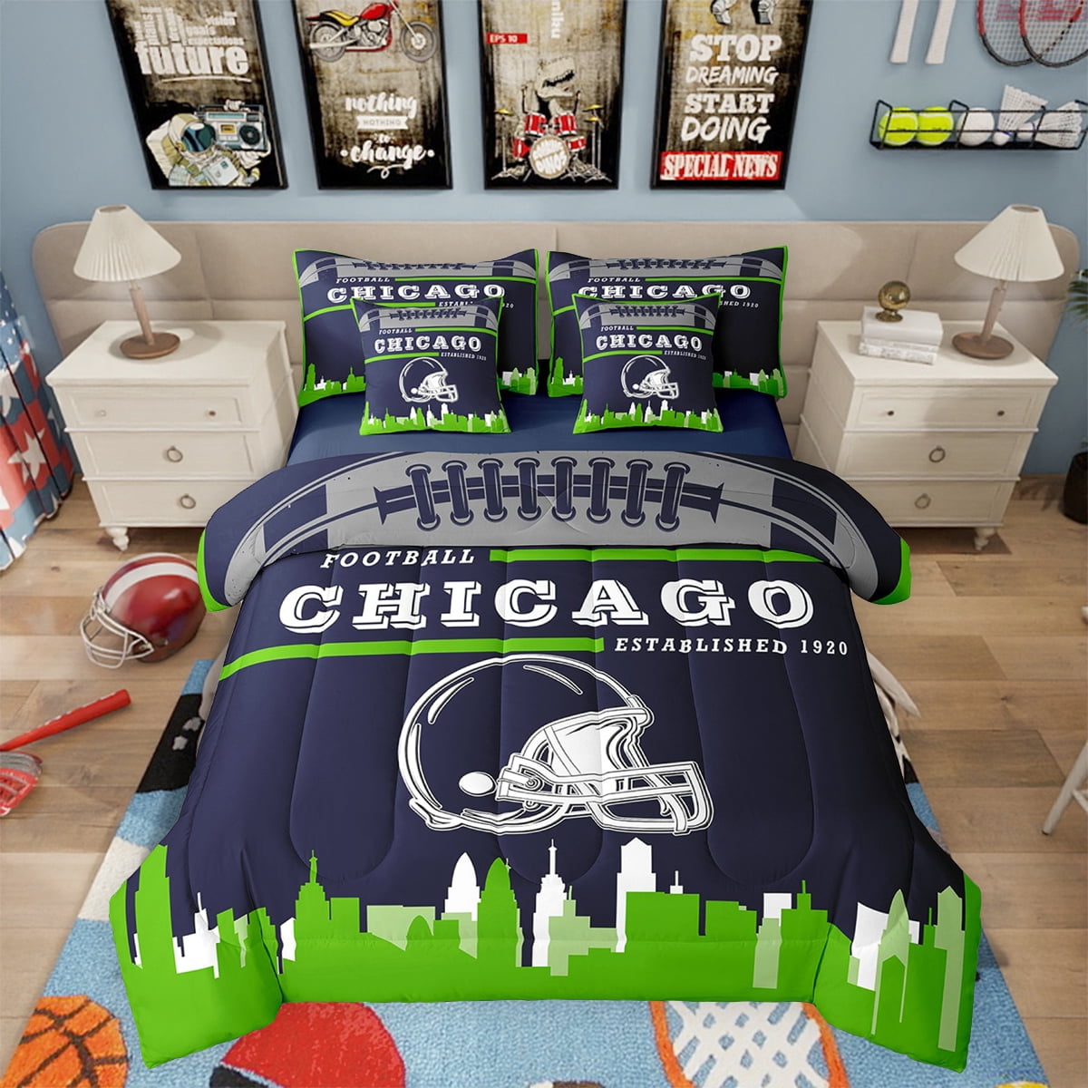 Football Bed in a Bag King 7 Piece,Sports Bedding Sets,American ...