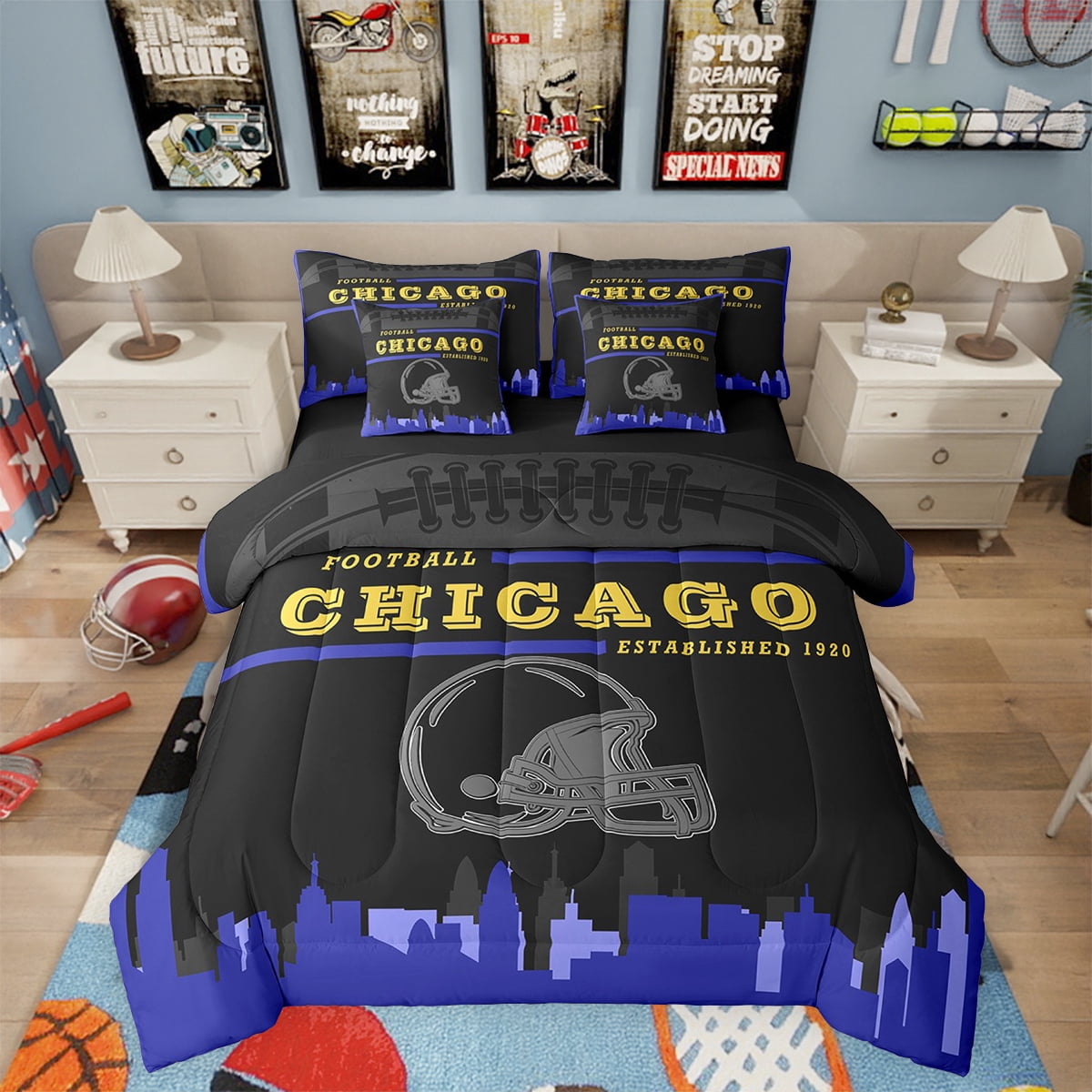 Football Bed in a Bag Twin 7 Piece,Sports Bedding Sets,American ...
