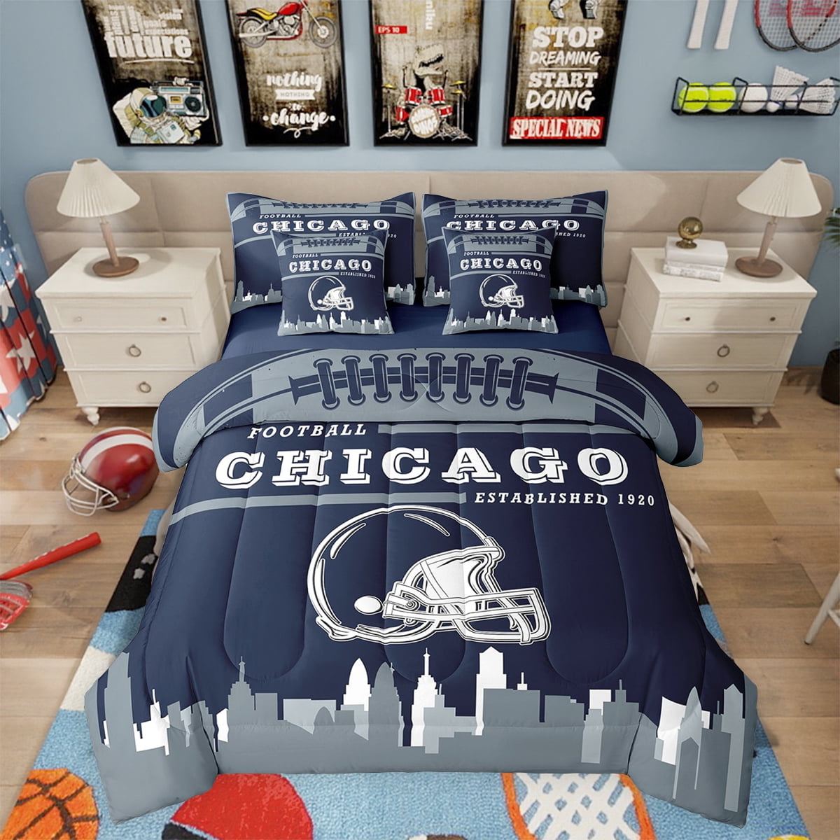 Football Bed in a Bag Twin 7 Piece,Sports Bedding Sets,American ...