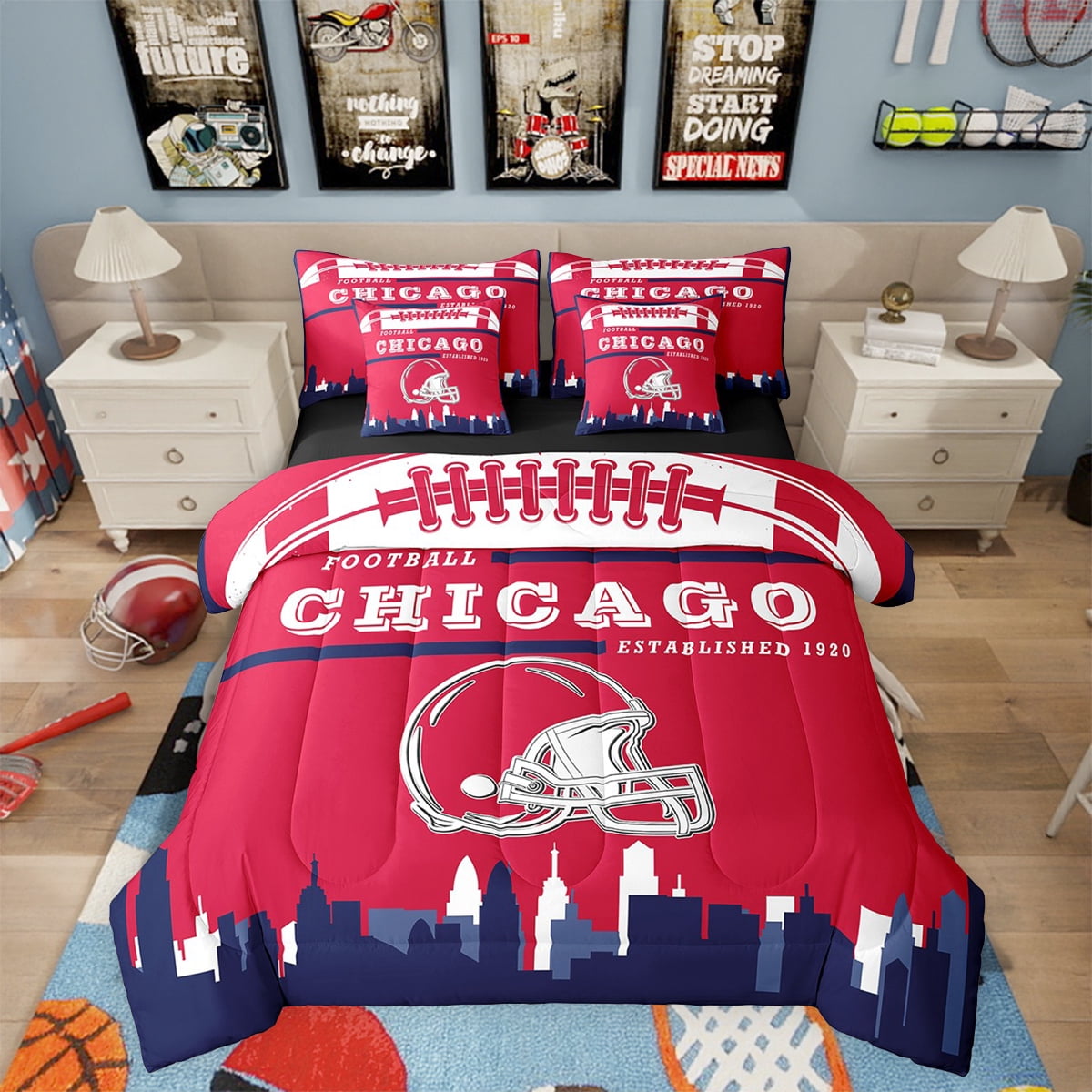 Football Bed in a Bag Twin 7 Piece,Sports Bedding Sets,American ...