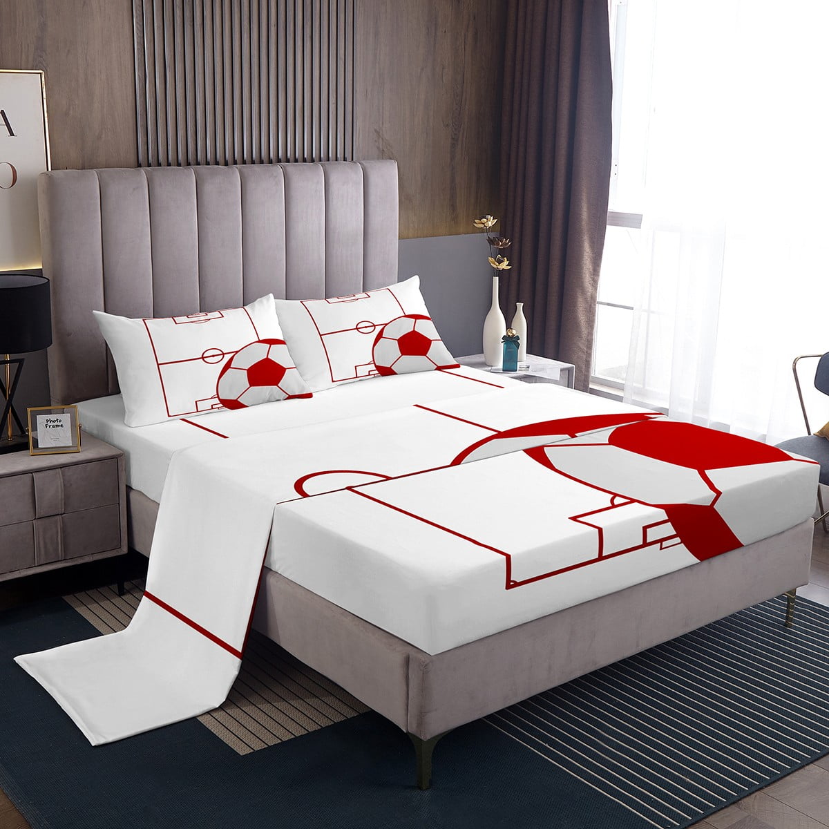 Football Bed Sheets Set King Size Soccer Bedding Set Teens,Red and ...