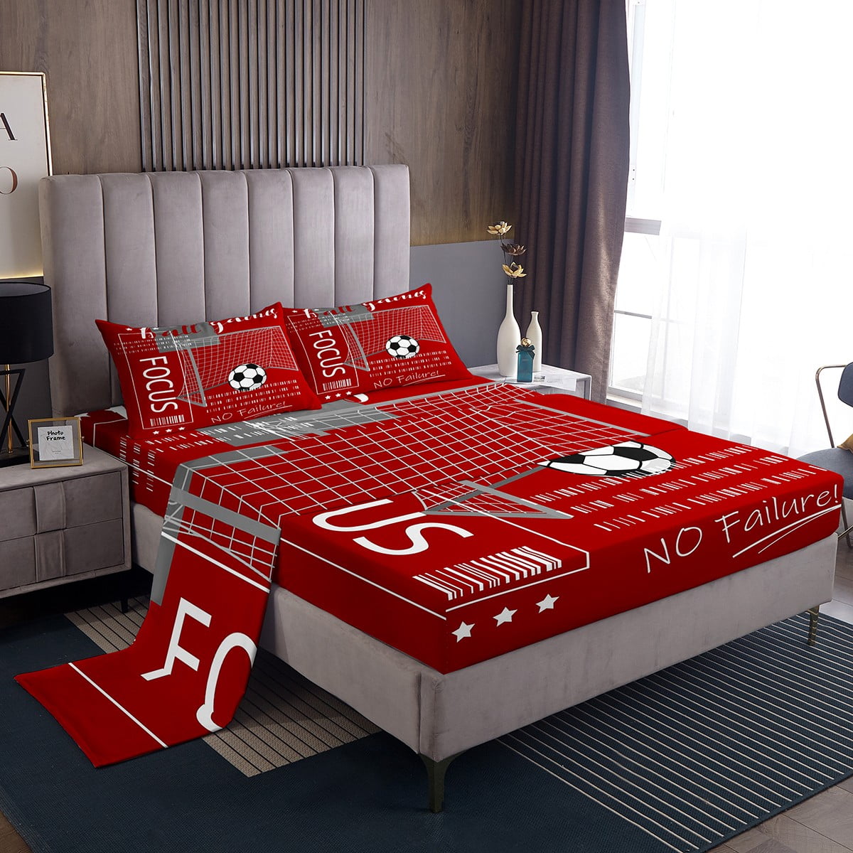 Football Bed Sheets Set Twin Size Soccer Sports Bedding Sets Teens ...