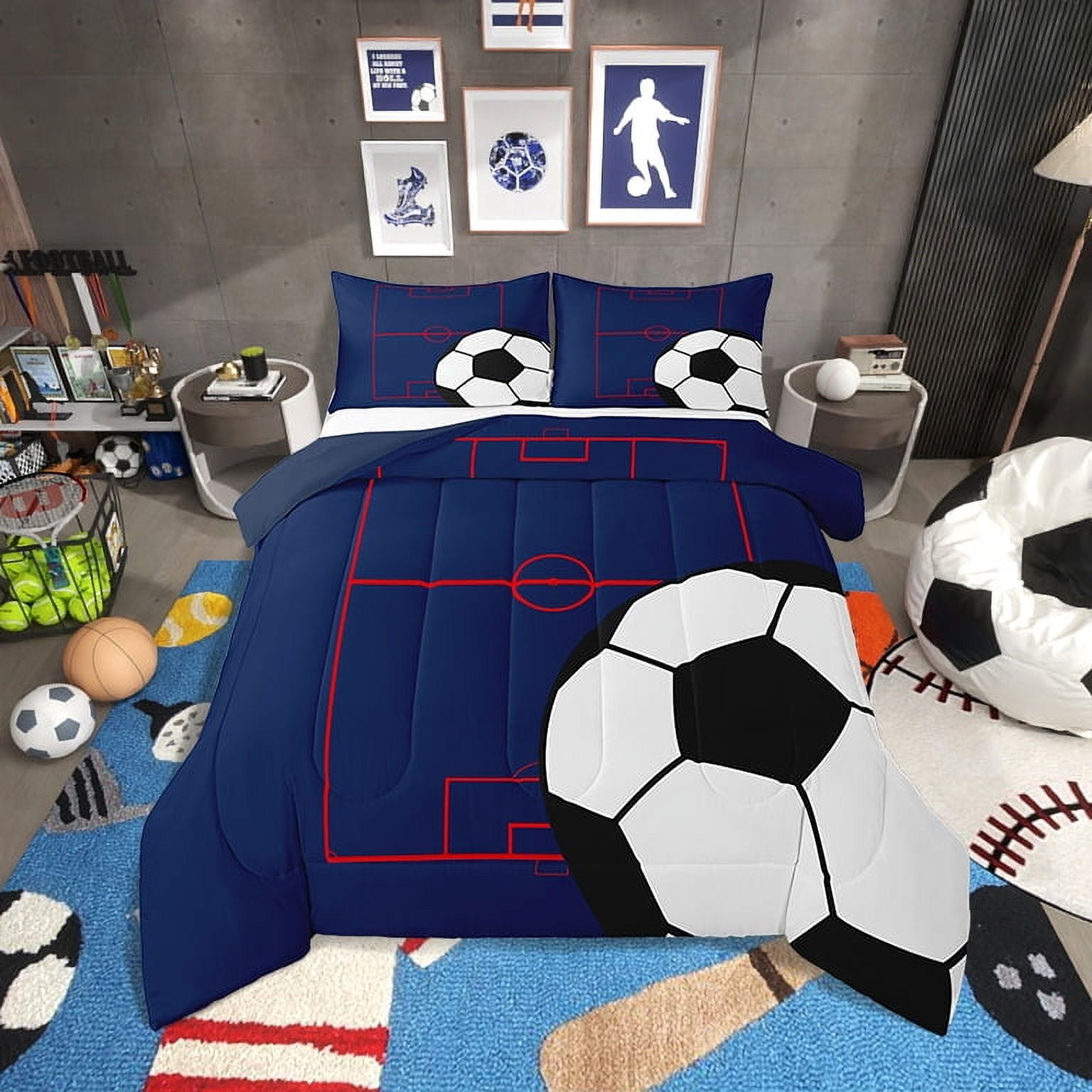 Football Bedding Set Queen Size Soccer Comforter Set Teens,Sports Theme ...