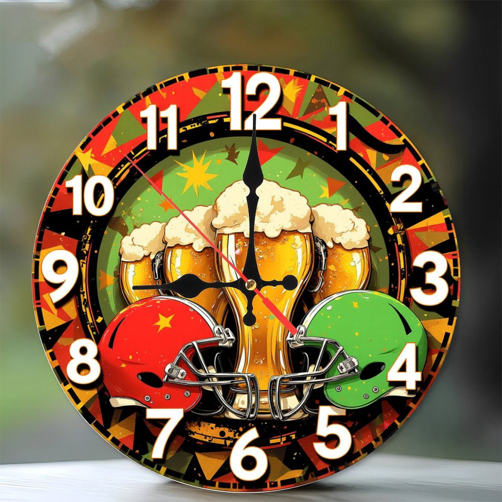 Football Beer Game Party Wall Clock 10-Inch Silent Wooden Wall Clock ...