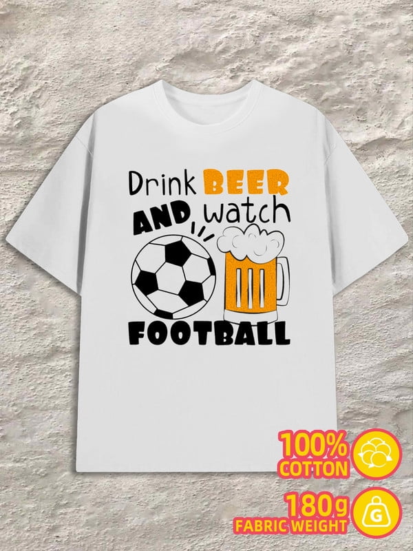 Football & Beer Tee men's white 180G 100% Cotton summer and spring ...