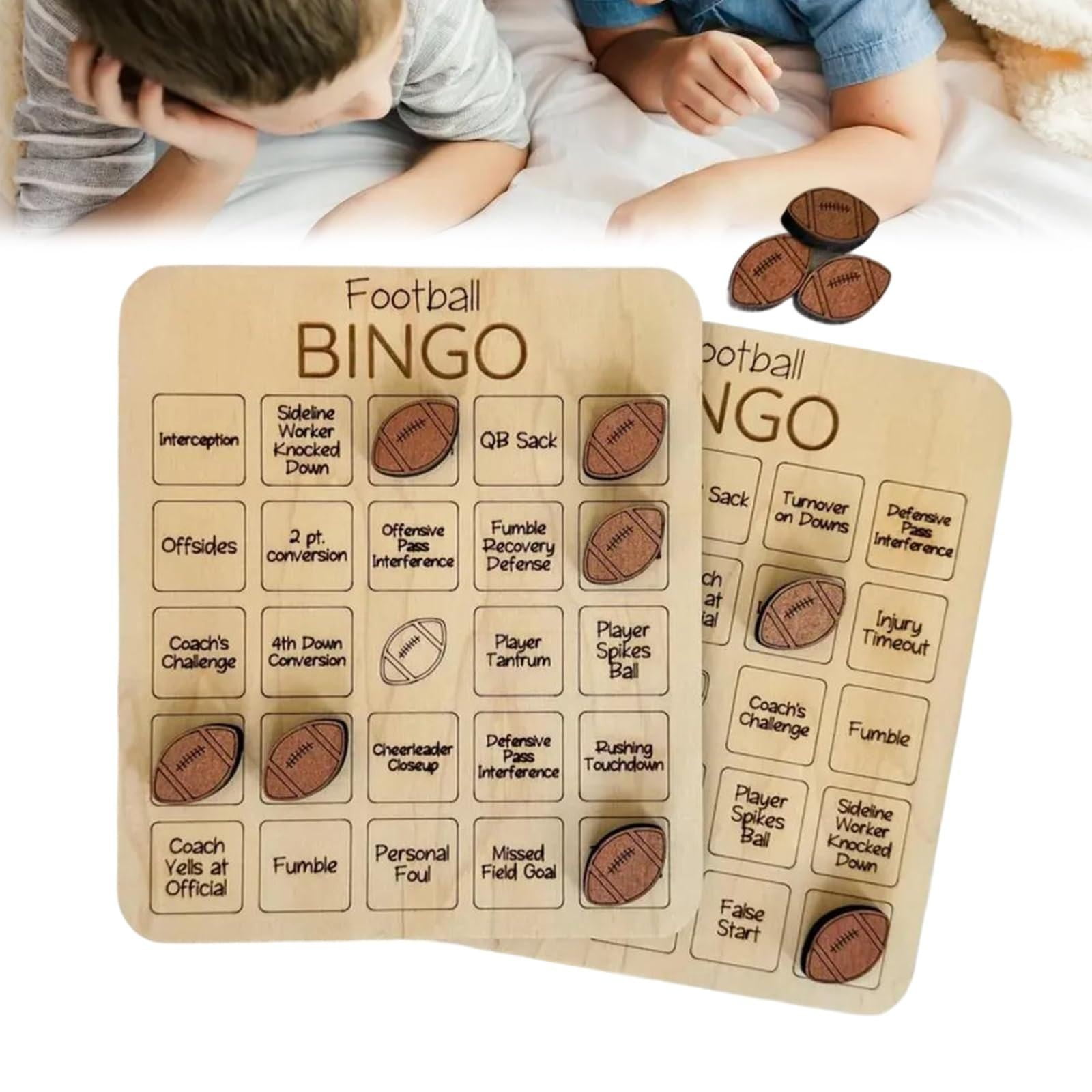 Football Bingo Game, Tic-Tac-Toe Board Game, Wooden Football-Themed ...