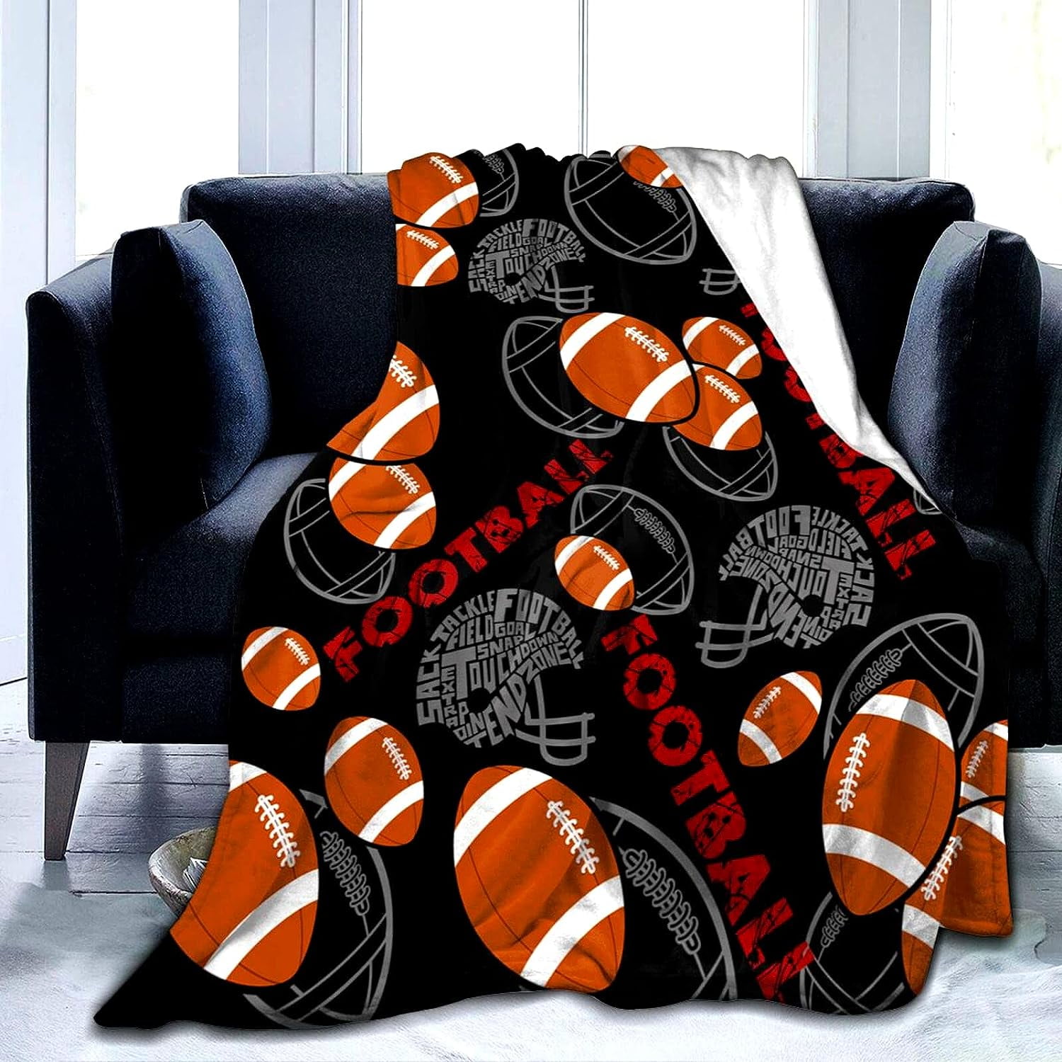 Football Blanket Soft Cozy Soccer Baseball Throw Blanket Teens Boys ...