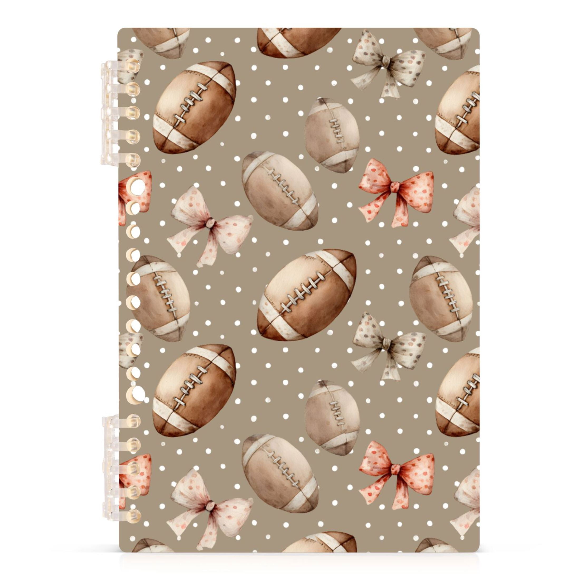 Football Bows Pattern A5 Notebook Refillable 60 Sheets Detachable Ring ...