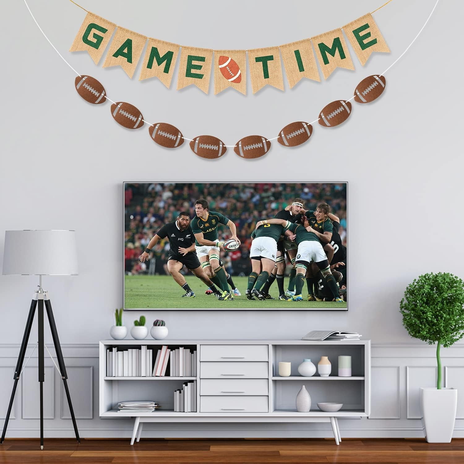 Football Burlap Banners for Rugby Event Theme Party Game Time Hanging ...