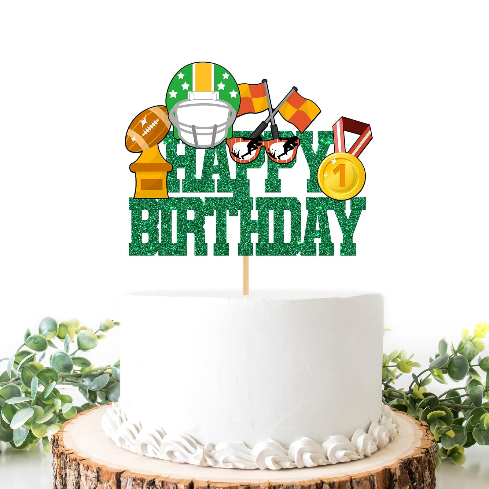 Football Cake Topper, TWE5 Touchdown Happy Birthday Cake Decorations ...