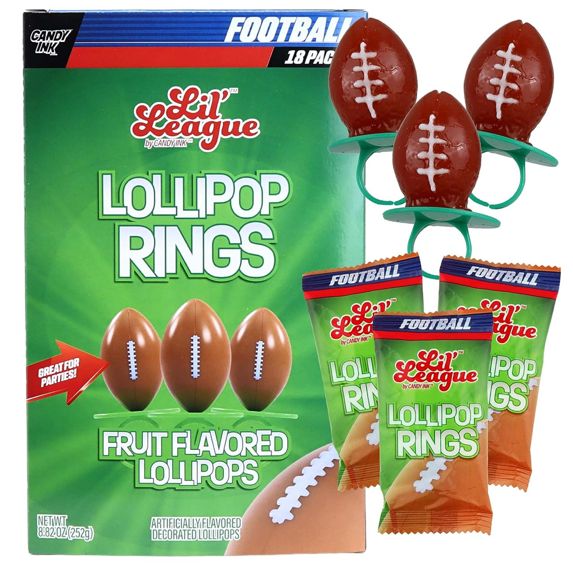 Needzo Football Candy Lollipop Rings, 8.82 Oz, 18 Count, Fruit Flavored ...
