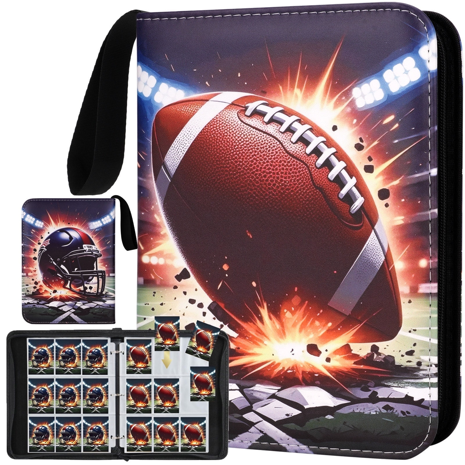 Football Card Binder 9 Pocket (Holds 900 Cards) – PU Leather Zippered ...