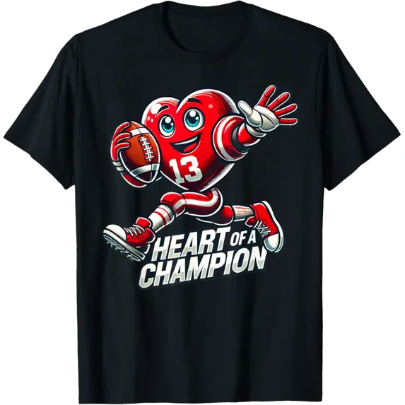 Football Champion Heart Mascot Design Sports Fan Graphic Short Sleeve T ...