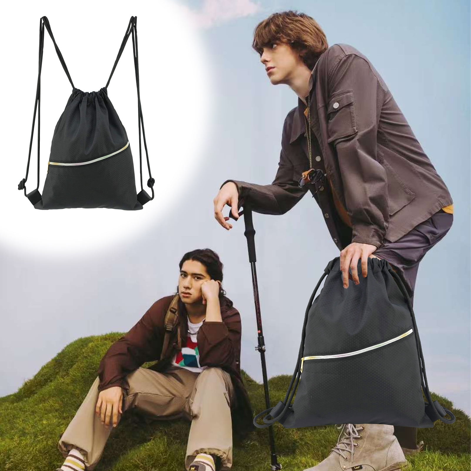 Football Checkered Pattern Drawstring Bag Cloth Backpack Outdoor Sports ...