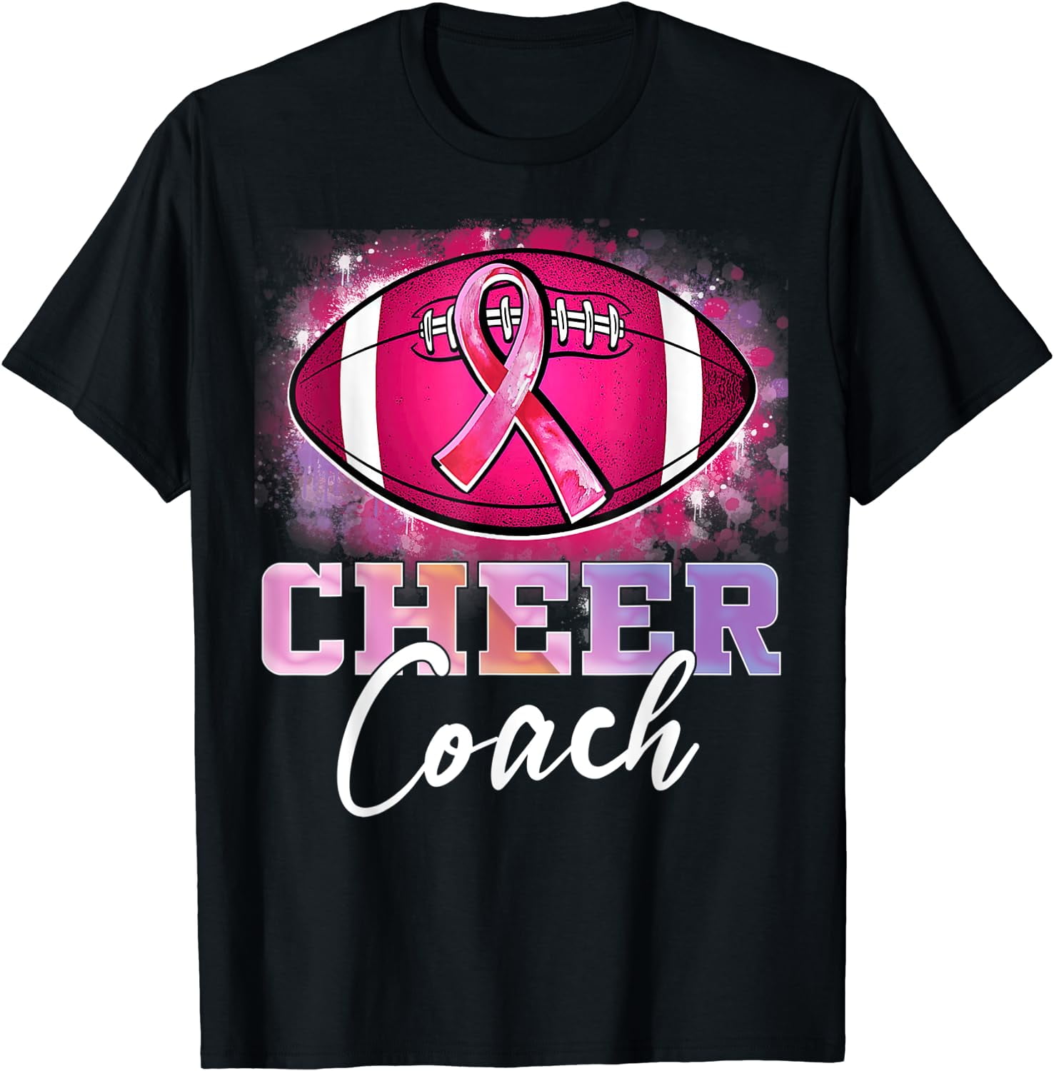 Football Cheer Coach Pink Ribbon Breast Cancer Awareness T-Shirt Black ...