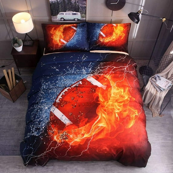 Football Comforter Cover,Soccer Sports Abstract Ice and Fire Art Design ...