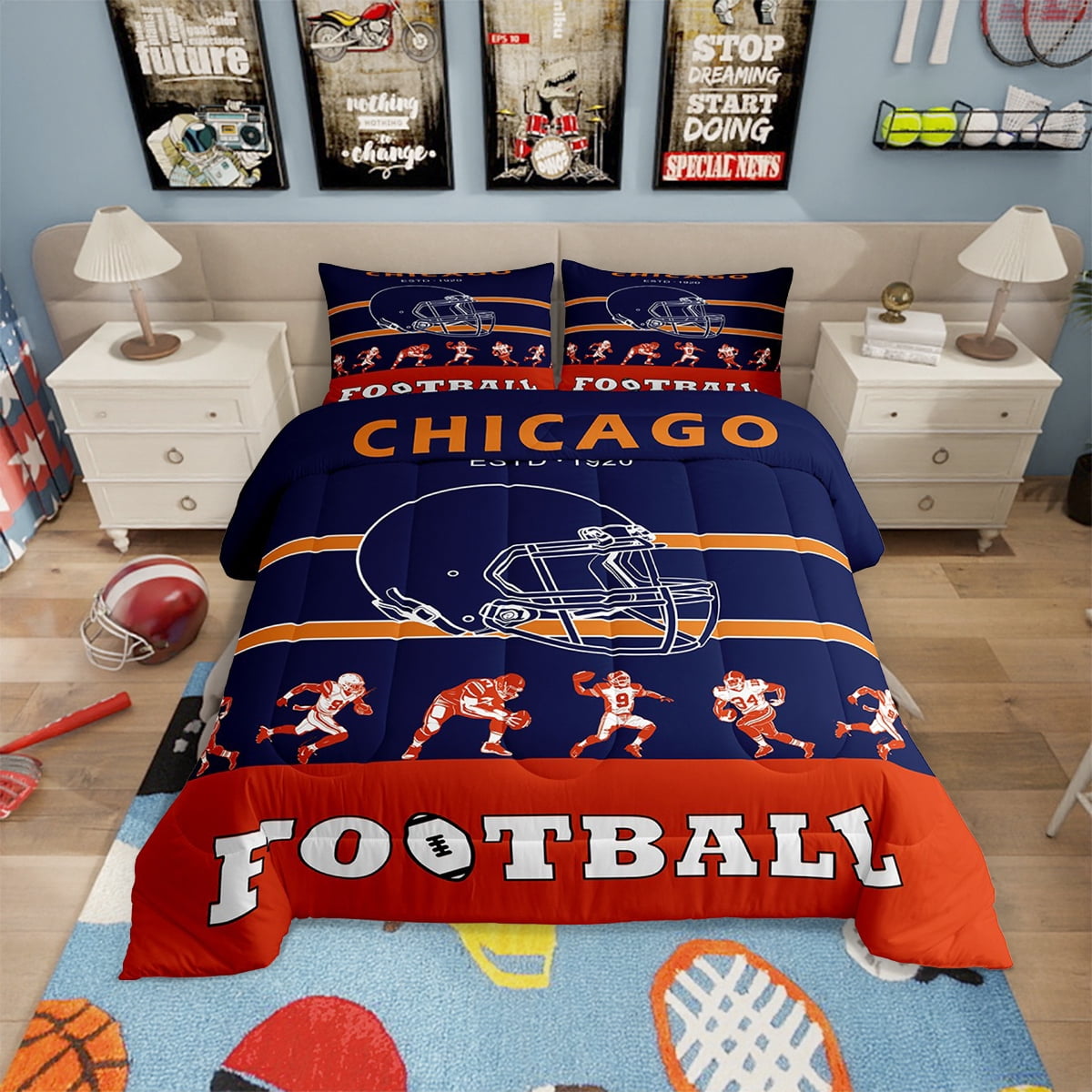 Football Comforter ,American Football Bedding Set Full,Blue Red Orange ...
