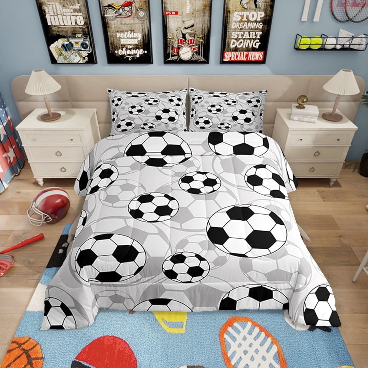 Football Comforter Set Soccer Ball Sports Pattern Bedding Bed Set ...