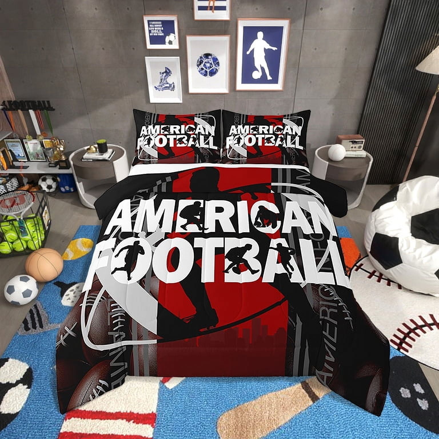 Football Comforter Set Queen Size Rugby Sports Theme Bedding Set,Red ...