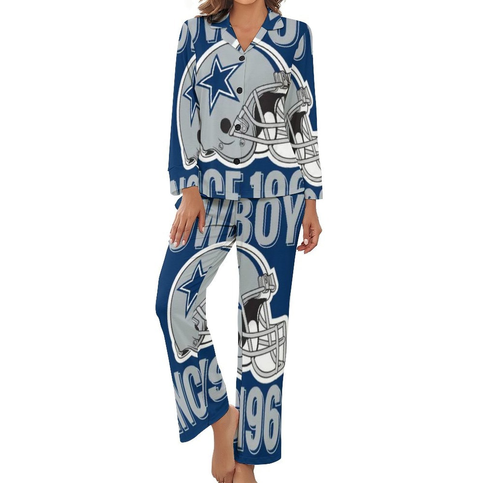 Football Cowboys Pajamas Woman Vintage Pajamas Set 2 Piece Long-Sleeve ...