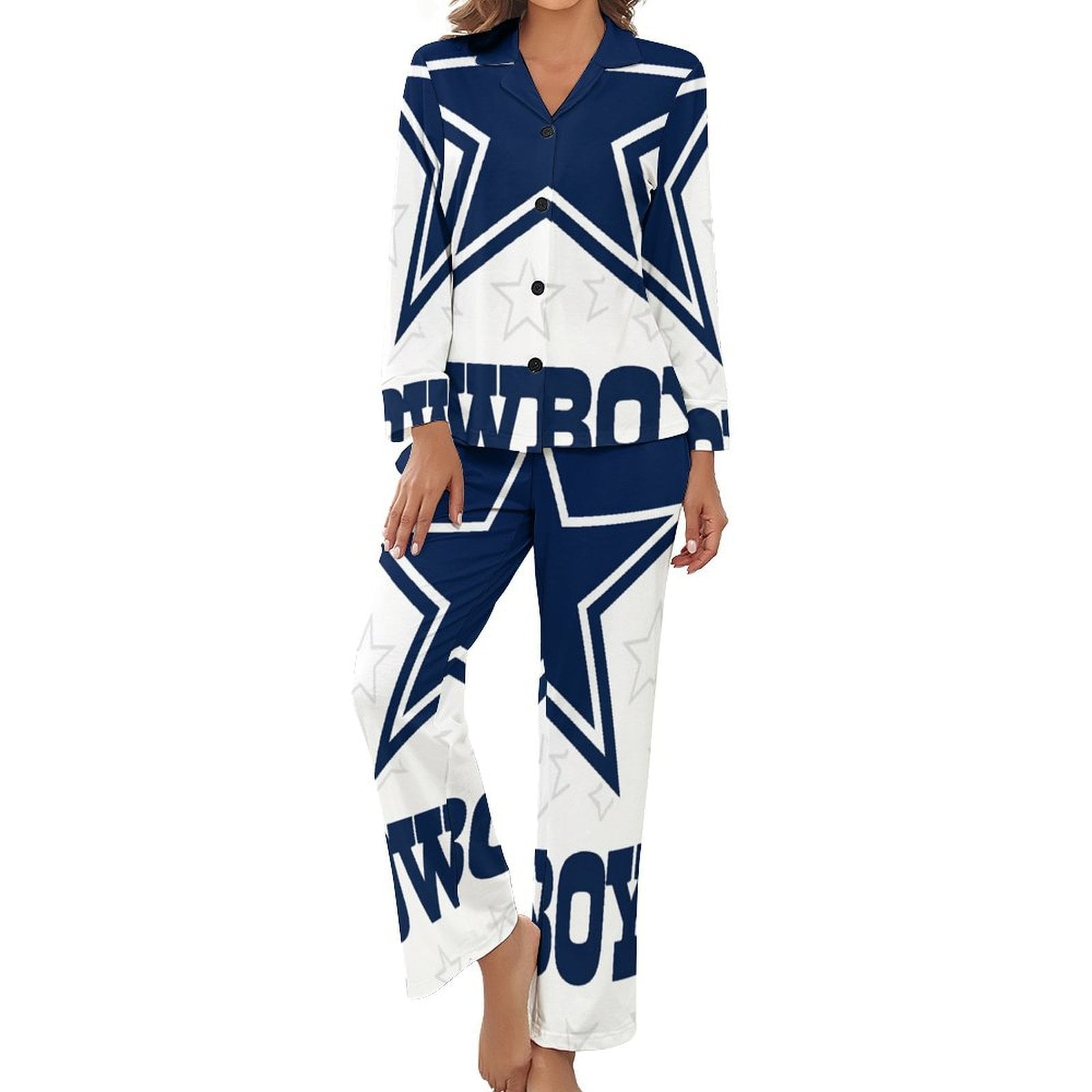 Football Cowboys Printed Pajama Set for Couples, Women Men Long Sleeved ...