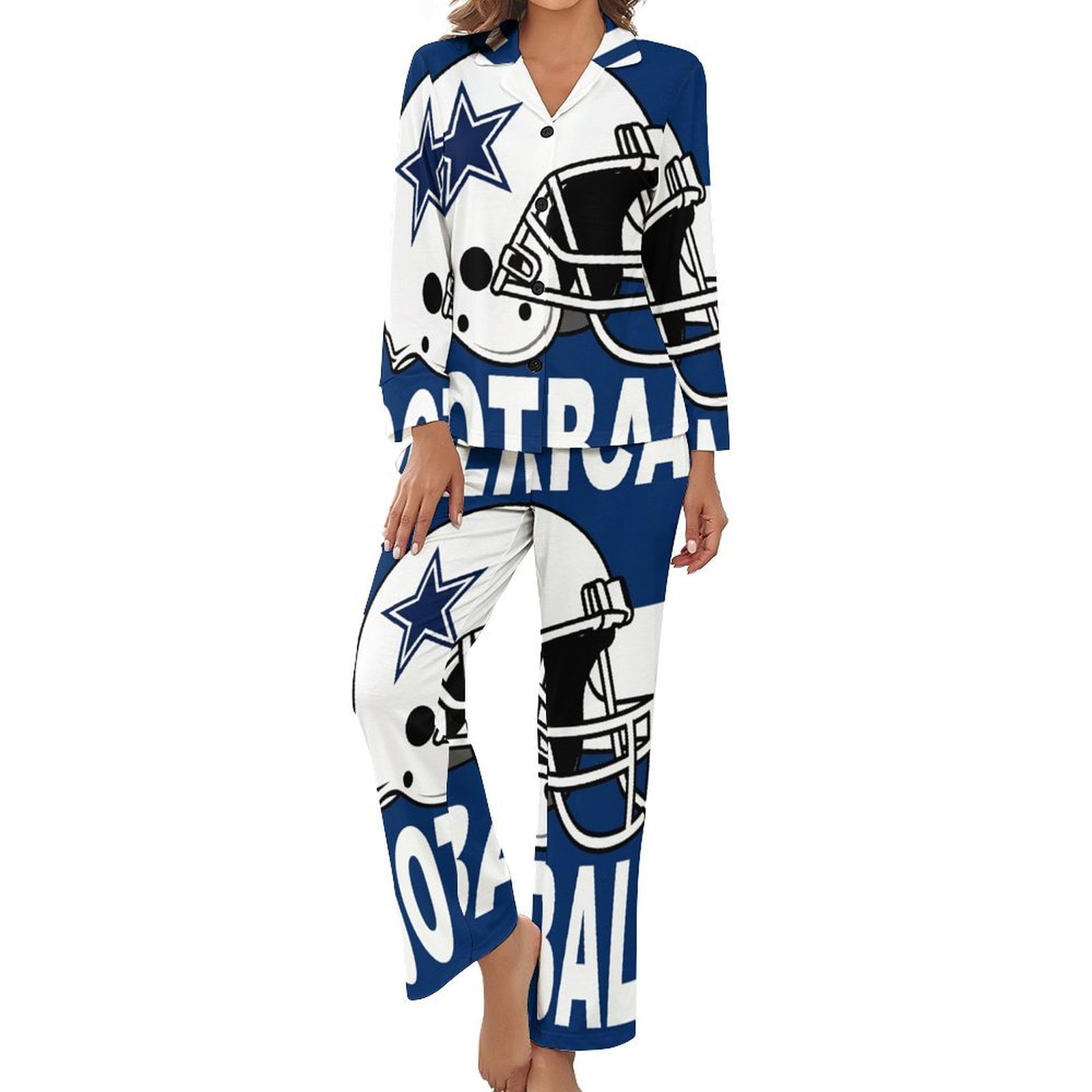 Football Cowboys Printed Pajama Set for Couples, Women Men Long Sleeved ...