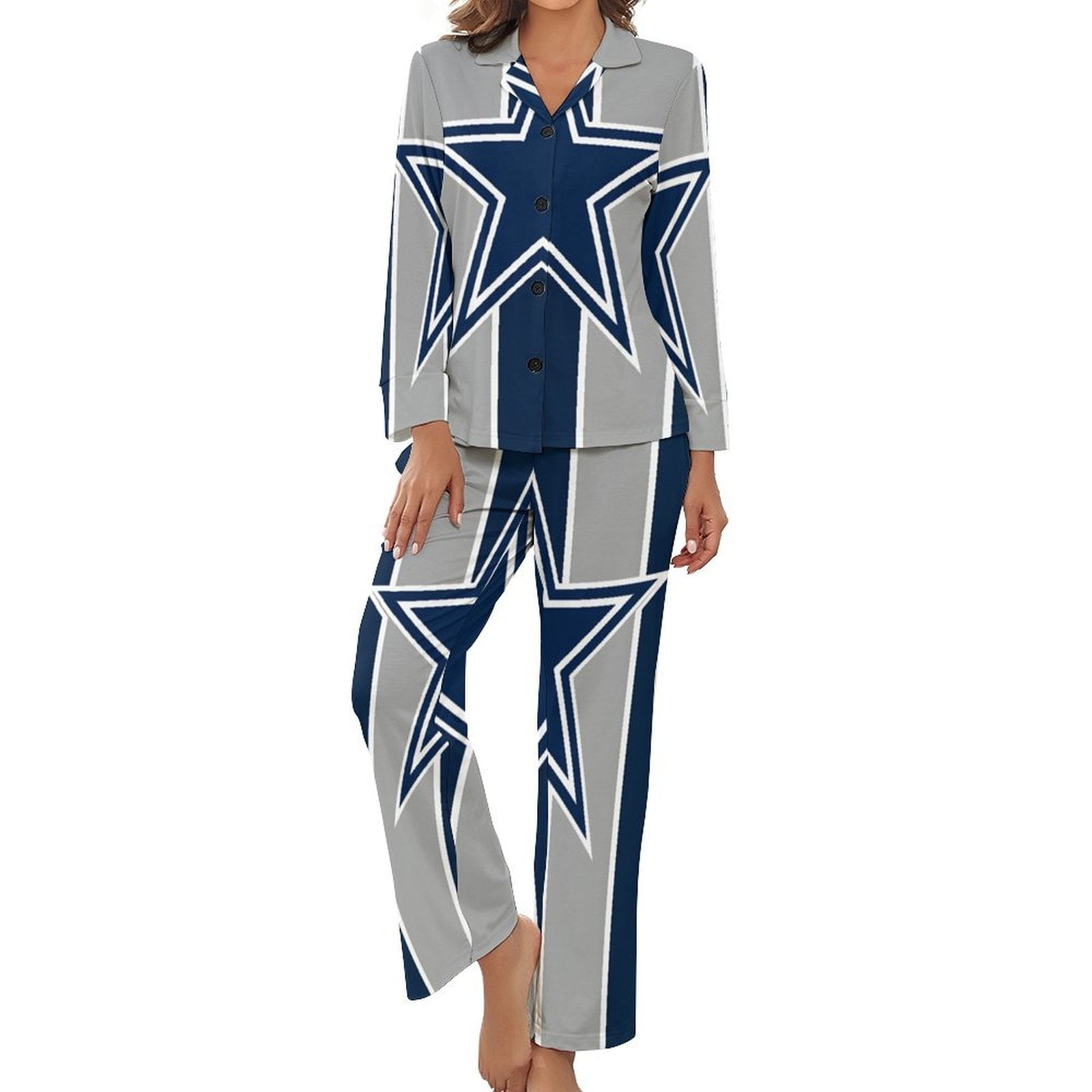 Football Cowboys Printed Pajama Set for Couples, Women Men Long Sleeved ...