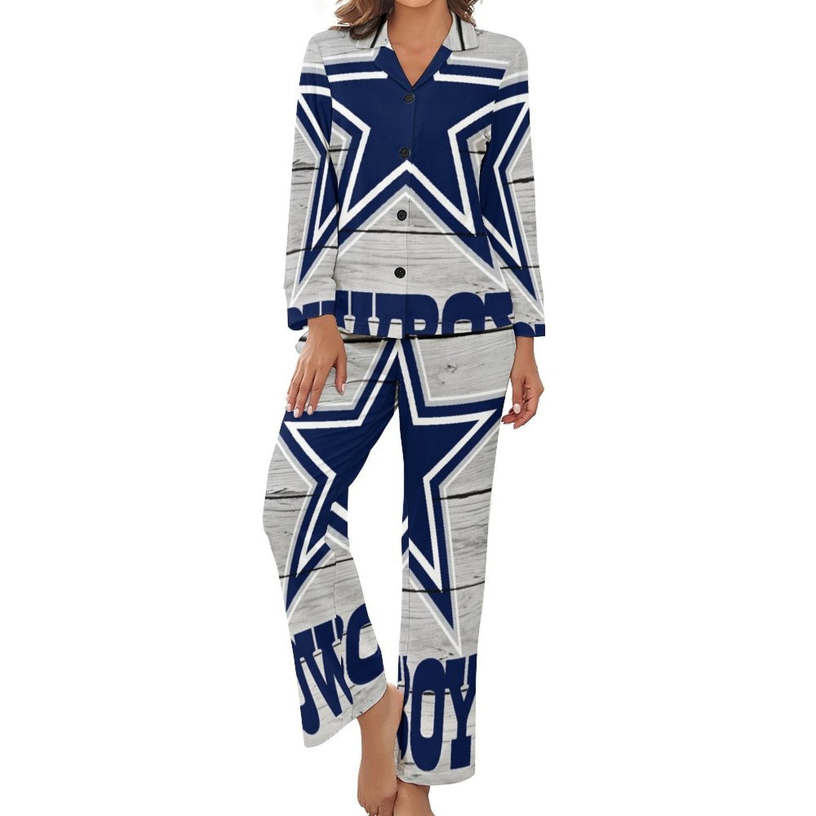Football Cowboys Printed Pajama Set for Couples, Women Men Long Sleeved ...
