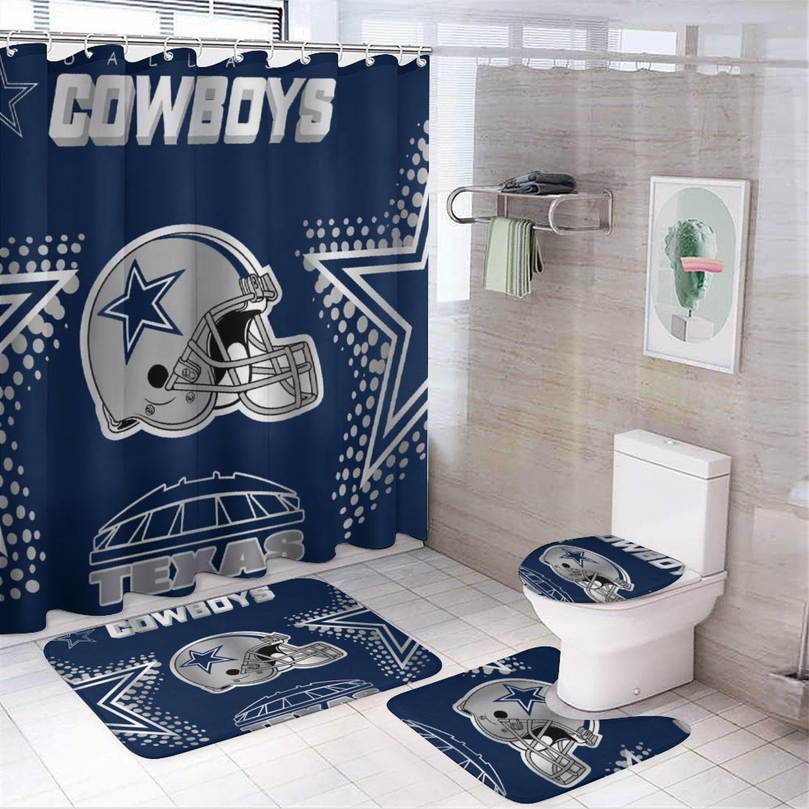 Football Cowboys Shower Curtain And Rugs Mat Set For Bathroom Bath ...