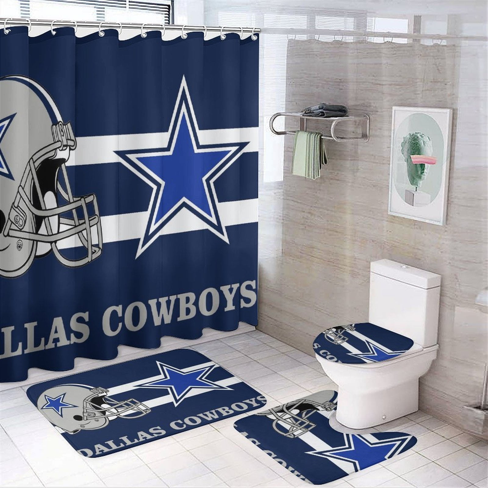 Football Cowboys Shower Curtain And Rugs Mat Set For Bathroom Bath ...