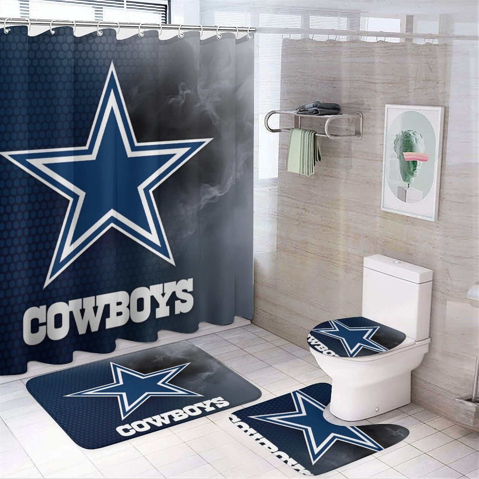 Football Cowboys Shower Curtain Bathroom Sets Toilet Lid Rug, Rugs Mat ...