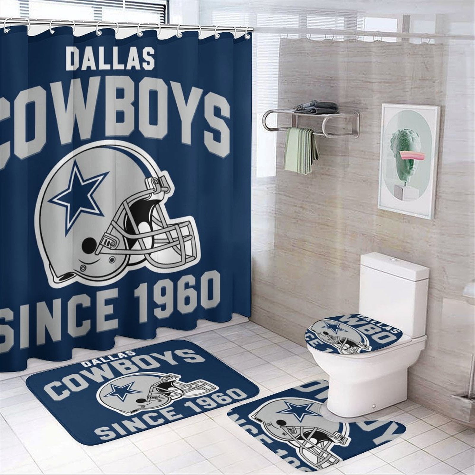 Football Cowboys Shower Curtain Set Modern Bathroom Decor Mats 4pcs ...