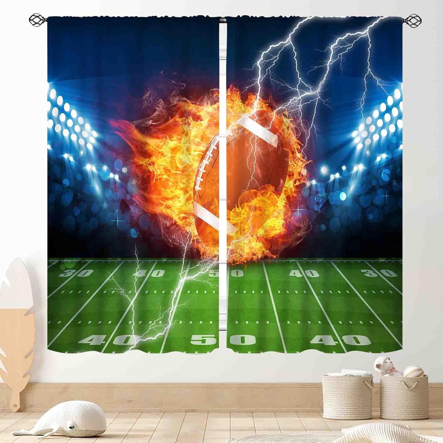 Football Curtains for Boys Bedroom, Kids Teens Cooling Fire Flash ...