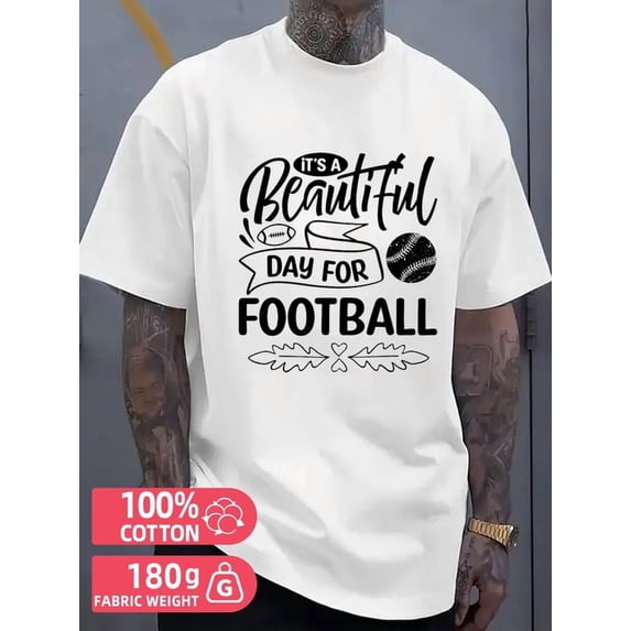 Football Day Tee men's white 180G 100% Cotton Daily and weekend wear ...
