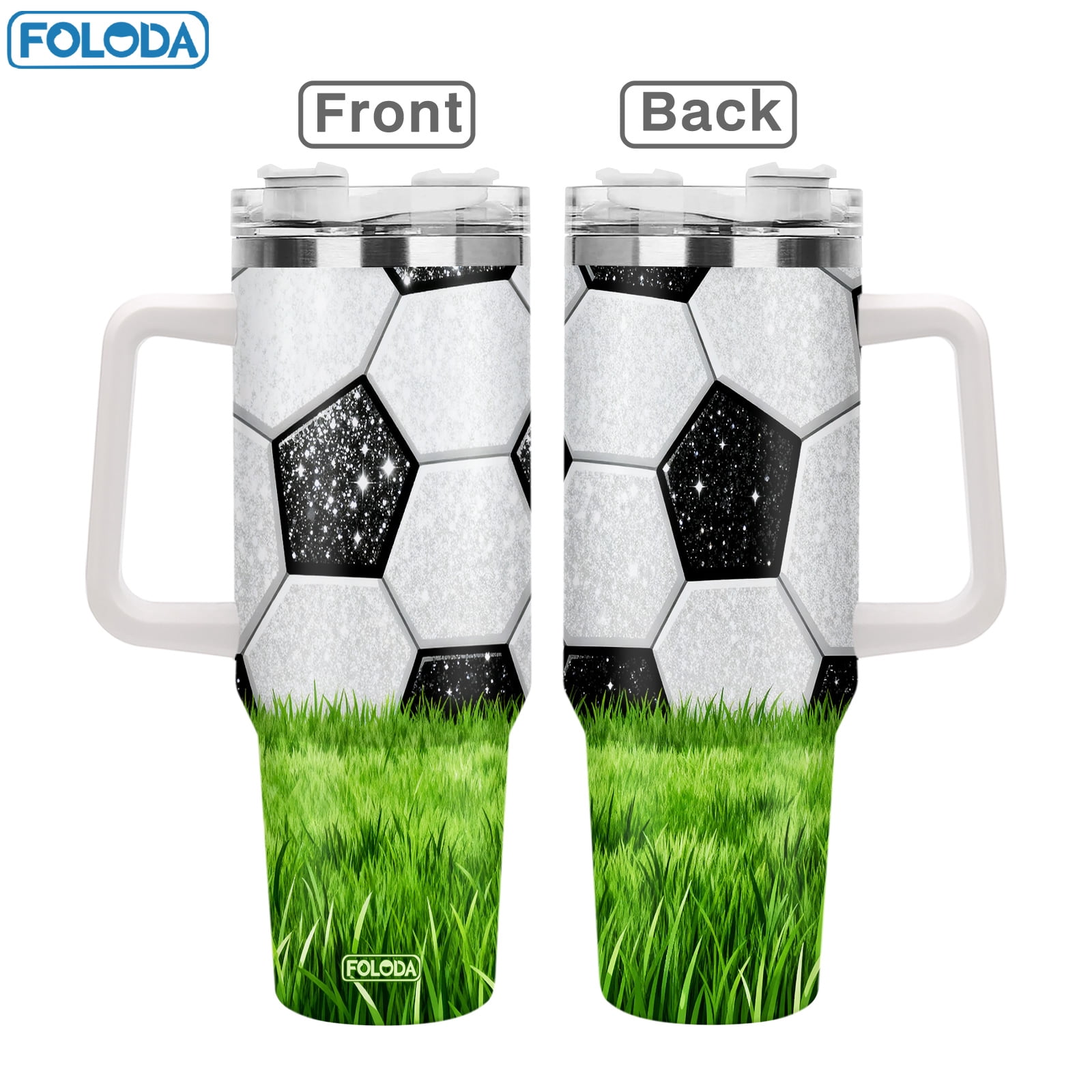 Football Design 40oz Stainless Steel Handle Insulated Mug (with Lid ...