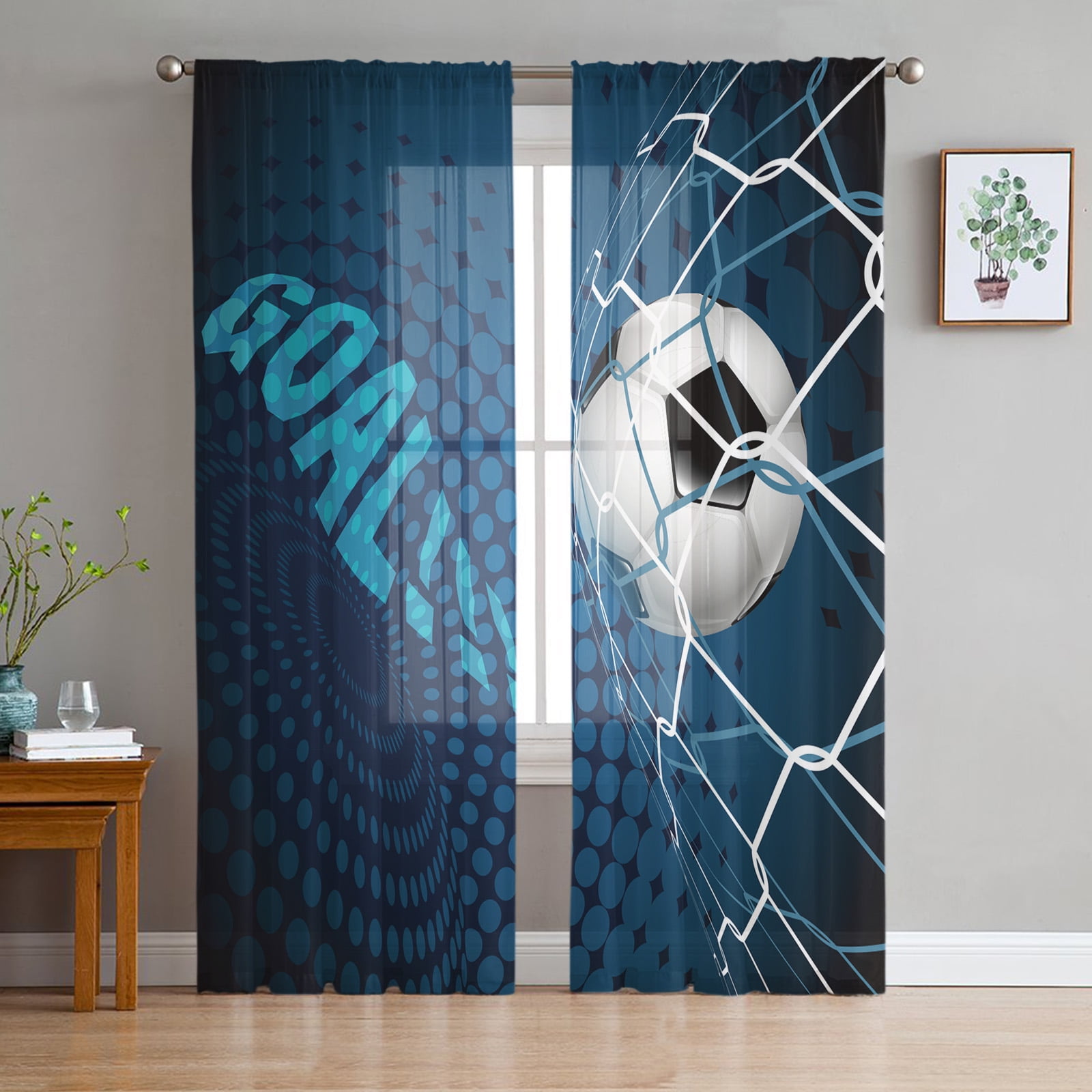 Football Design Soccer Sheer Curtains Window Curtains for Living Room ...
