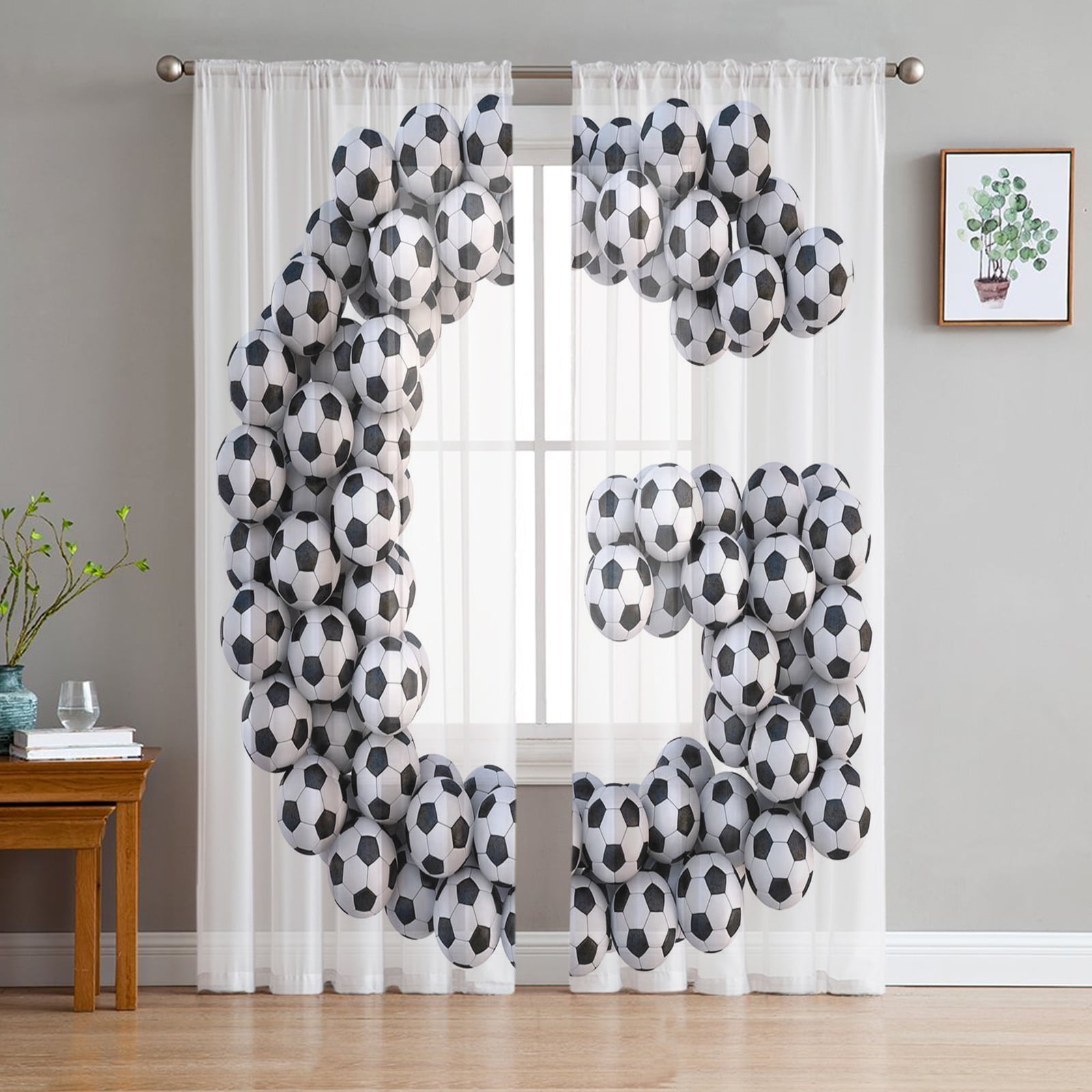 Football Design Soccer Sheer Curtains Window Curtains for Living Room ...
