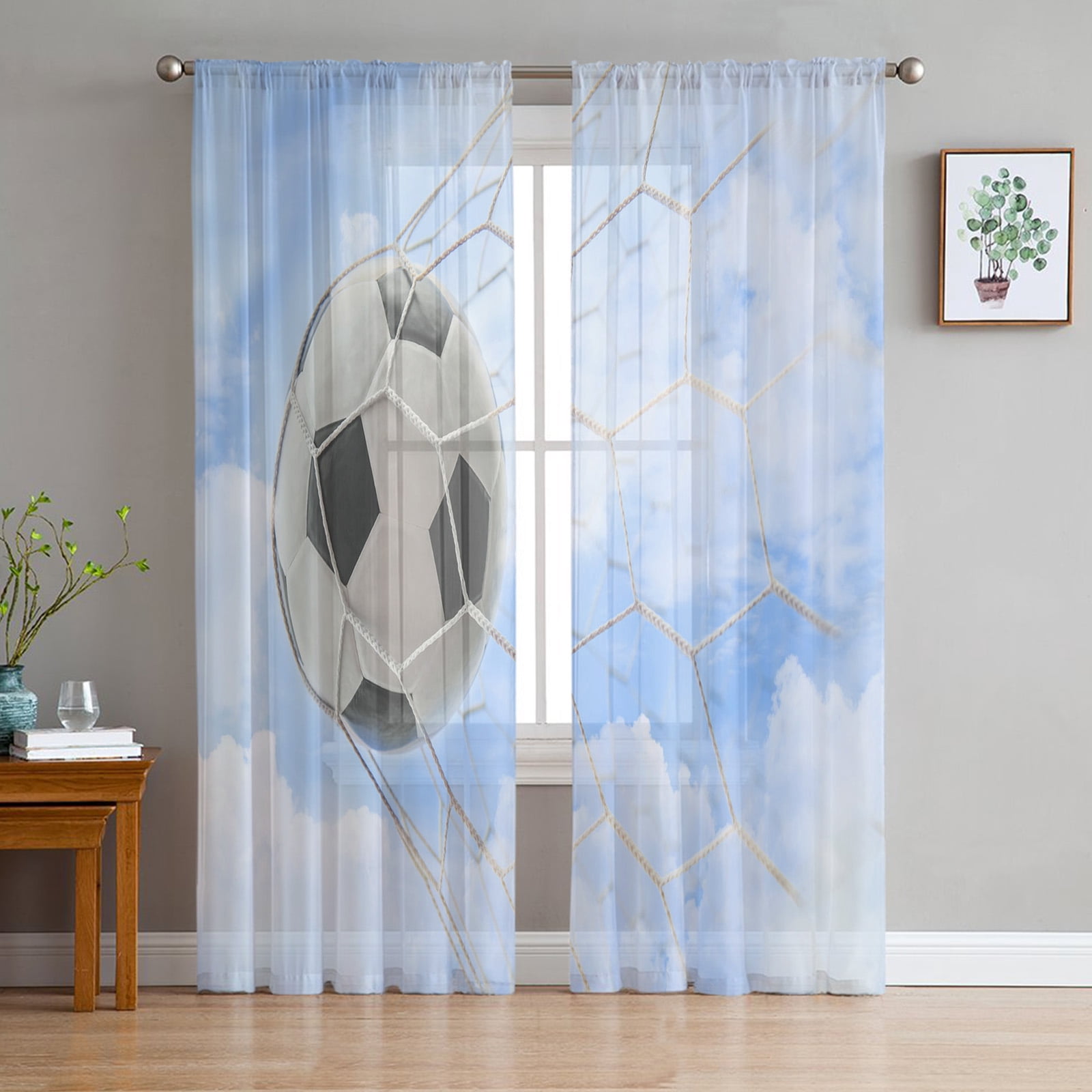 Football Design Soccer Sheer Curtains Window Curtains for Living Room ...