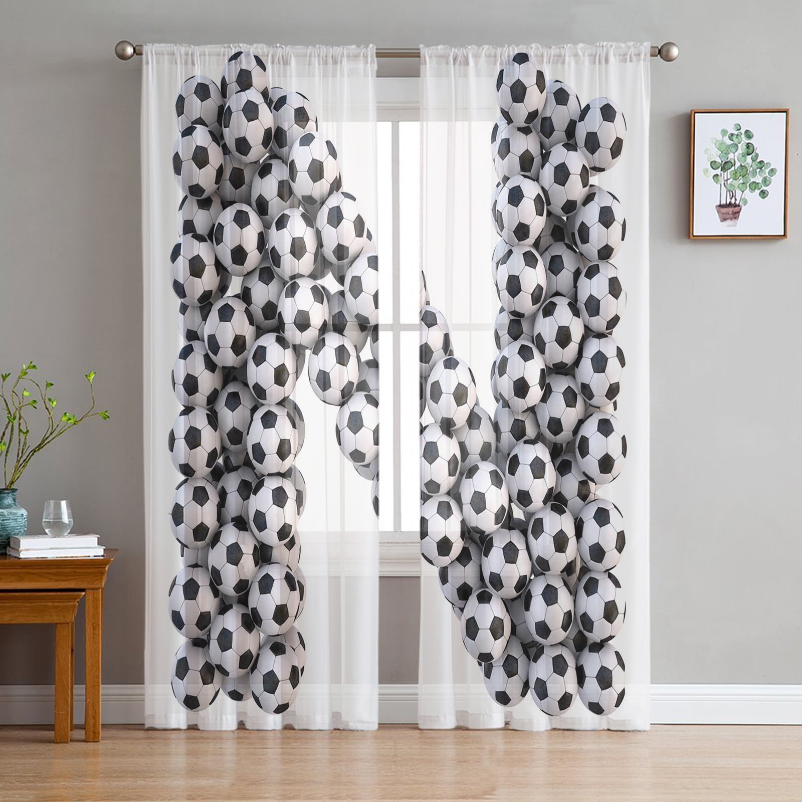 Football Design Soccer Sheer Curtains Window Curtains for Living Room ...