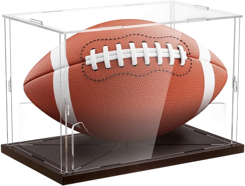 Football Display Case with Solid Wood Base Clear Acrylic Football Stand ...