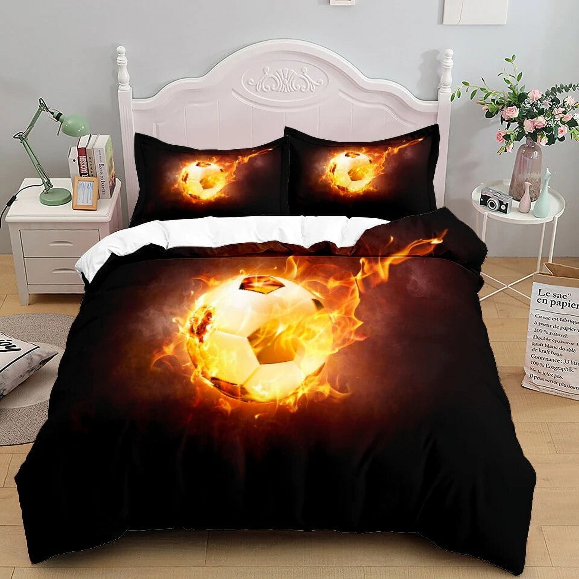 Football Duvet Cover Set 3D Soccer Printed Boys Teens Bedding Set ...