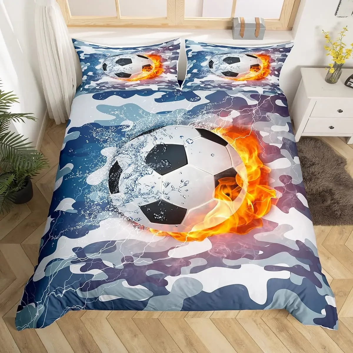 Football Duvet Cover Set Hand Drawn Sketch Soccer Sports Bedding Set ...